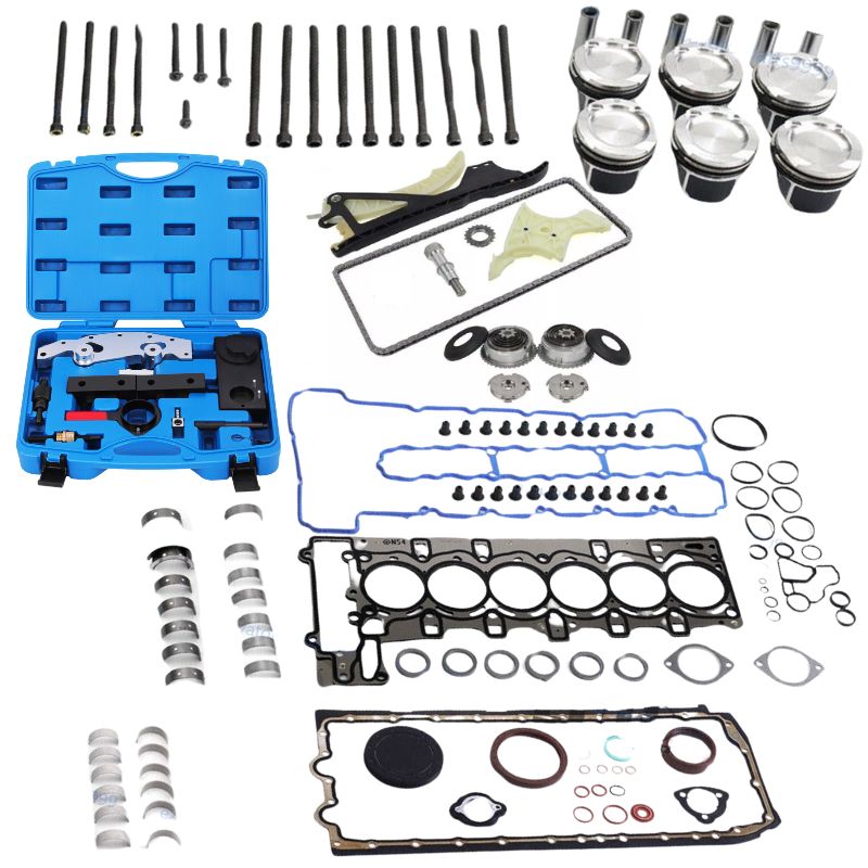 N54 Engine Pistons Overhaul Rebuild Kit + Timing Chain Kit For BMW E90